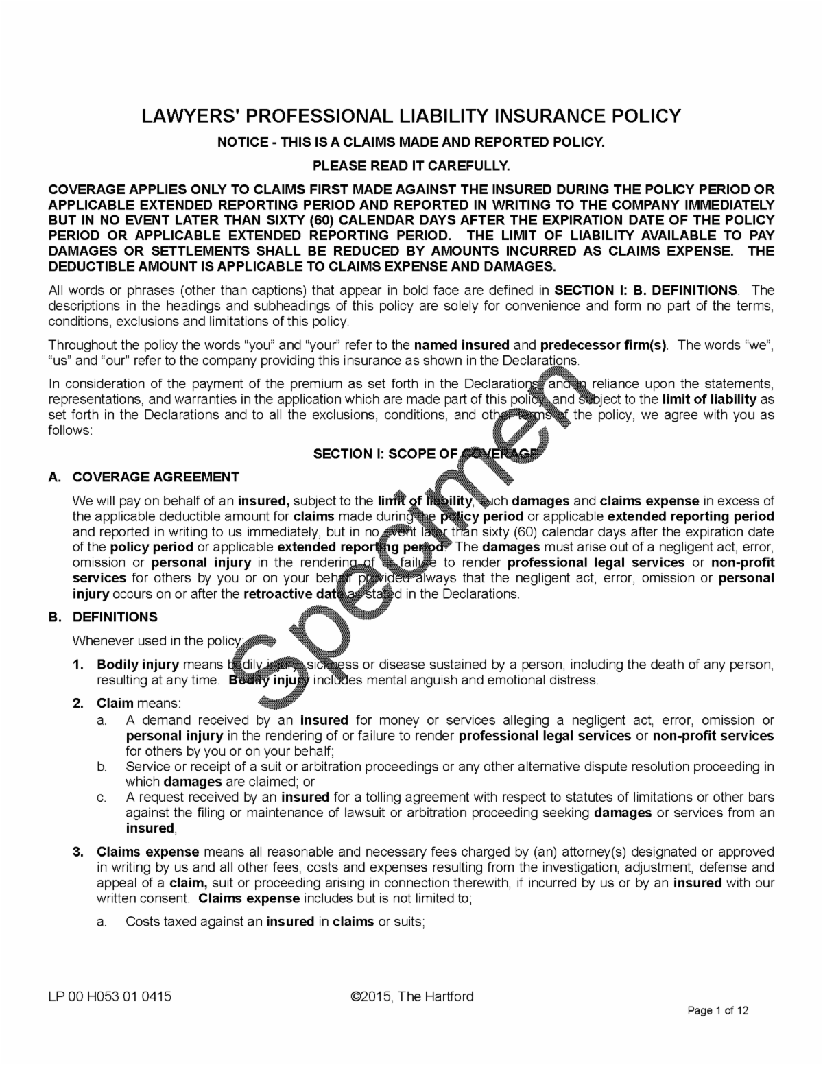 Twin City Insurance Attorney Malpractice Policy – Disciplinary Coverage ...