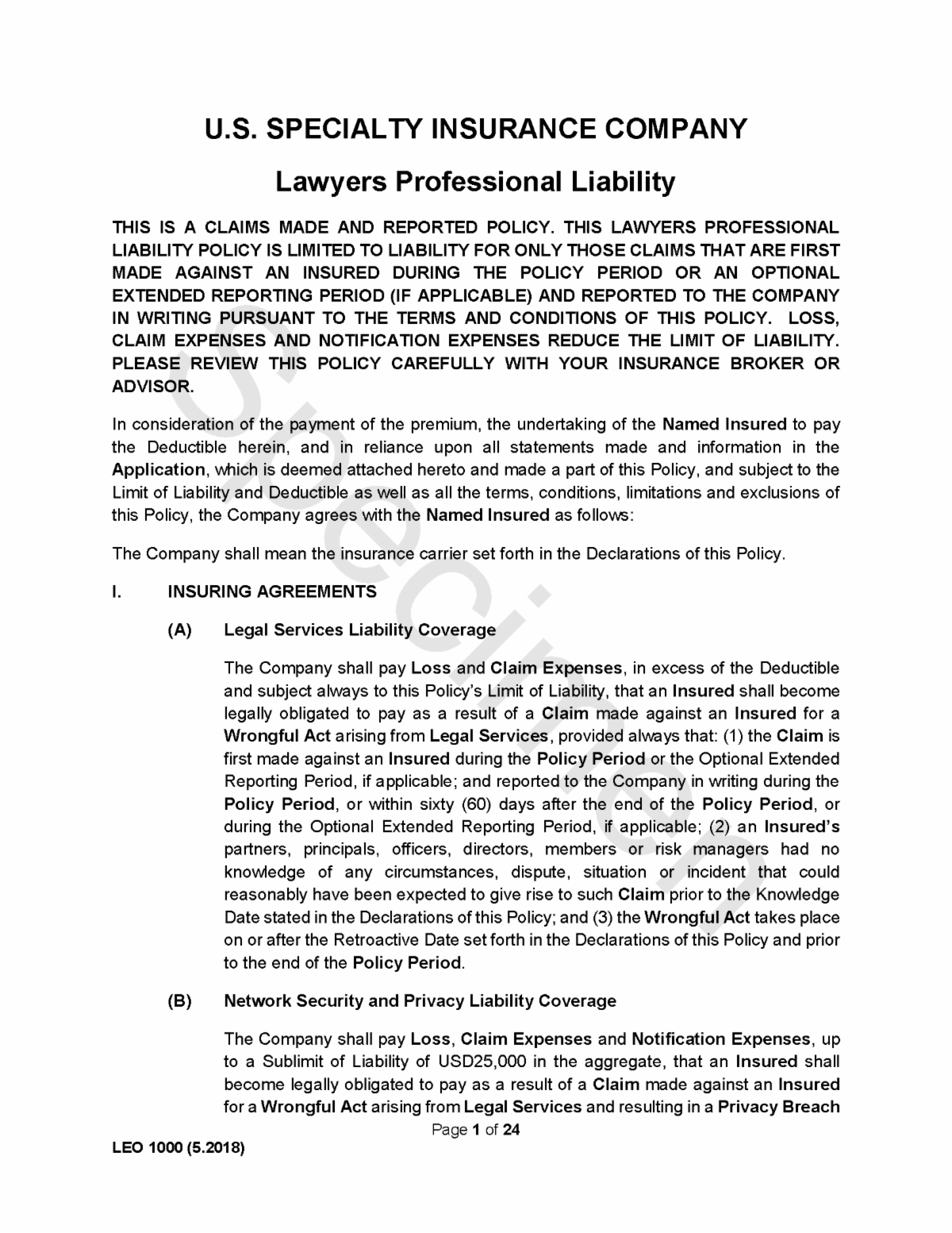 Attorney Malpractice Insurance Retirement Tail – US Specialty - L ...